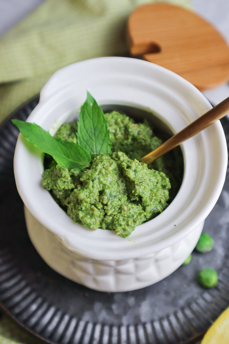 Nut Free Vegan Basil Pea Pesto Recipe (5-Minute)